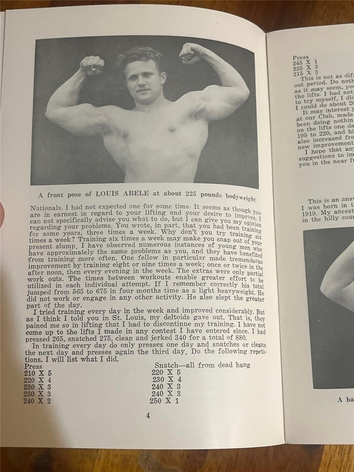 THE TRAINING PROGRAMS OF LOUIS ABELE bodybuilding muscle booklet 1948 ...