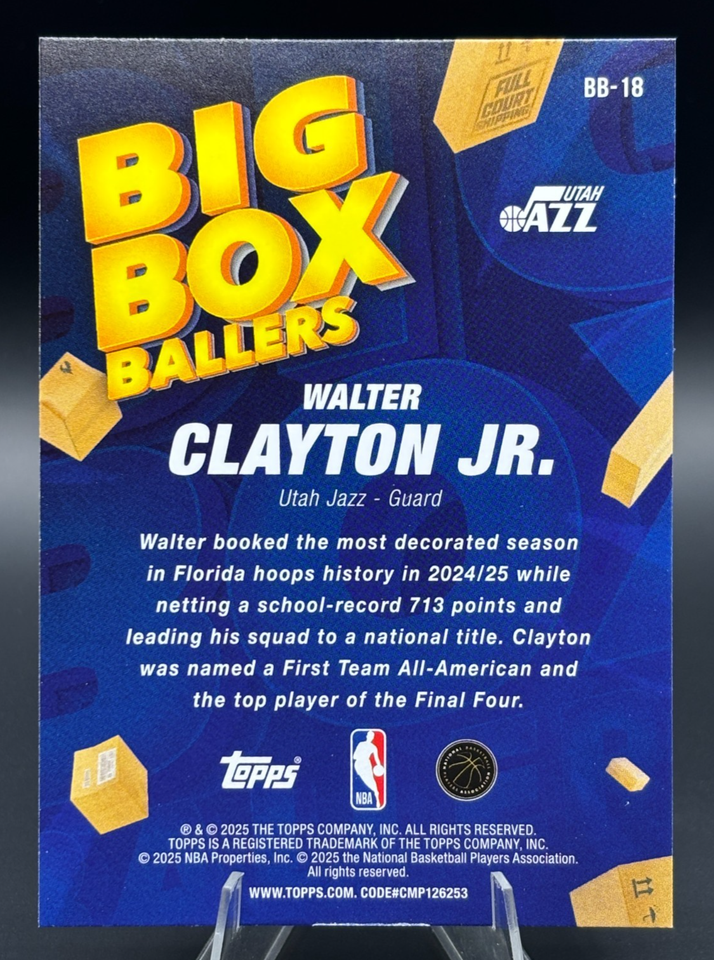 WALTER CLAYTON JR. 2025-26 Topps Basketball Big Box Ballers #BB-18 RC ...