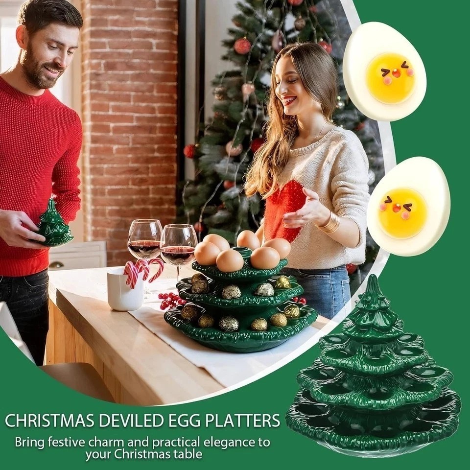 4 Tier Christmas Tree Shape Deviled Egg Platters Trays Holds 26 Holes ...
