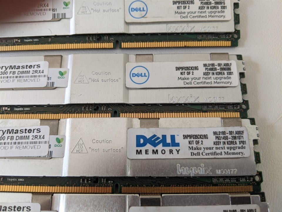 16GB 4x4GB DELL SNP9F035CK2/8G HYNIX DDR2-667 PC2-5300F ECC FB SERVER ...