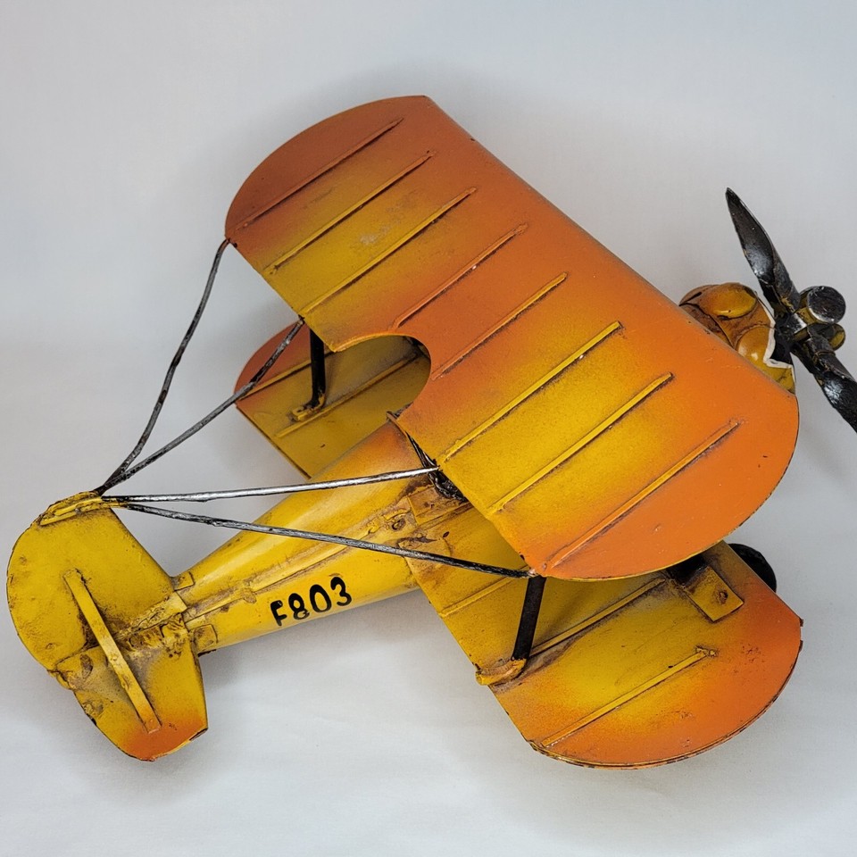 Bi-Plane 10" Yellow Metal WWII Airplane Model Tabletop Decoration World ...