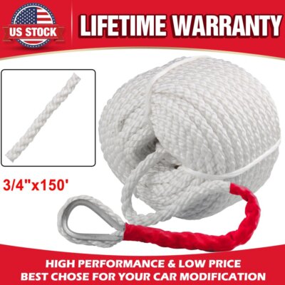 Twisted Three Strand Anchor Rope 150 Feet by 3-4 Inch Double Nylon ...