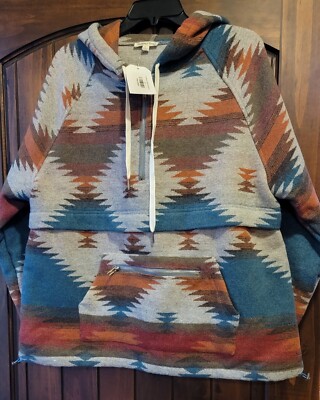 Mainstrip Aztec Hoodie Large NWT Womens Pullover Western Native Blue ...