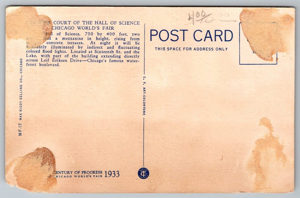 Postcard Interior Court Hall Of Science Chicago World's Fair 1933 IL ...