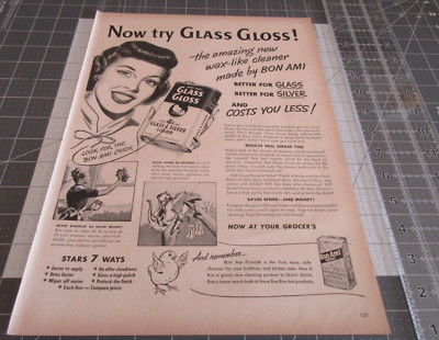 1949 Bon Ami Glass Gloss, Look for the Bon Ami Chick Vintage Print AD ...