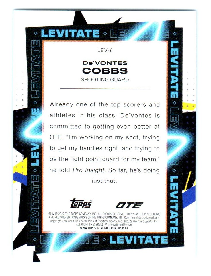 2022-23 Topps Chrome Overtime Elite De'Vontes Cobbs B Rookie #LEV-6 | eBay