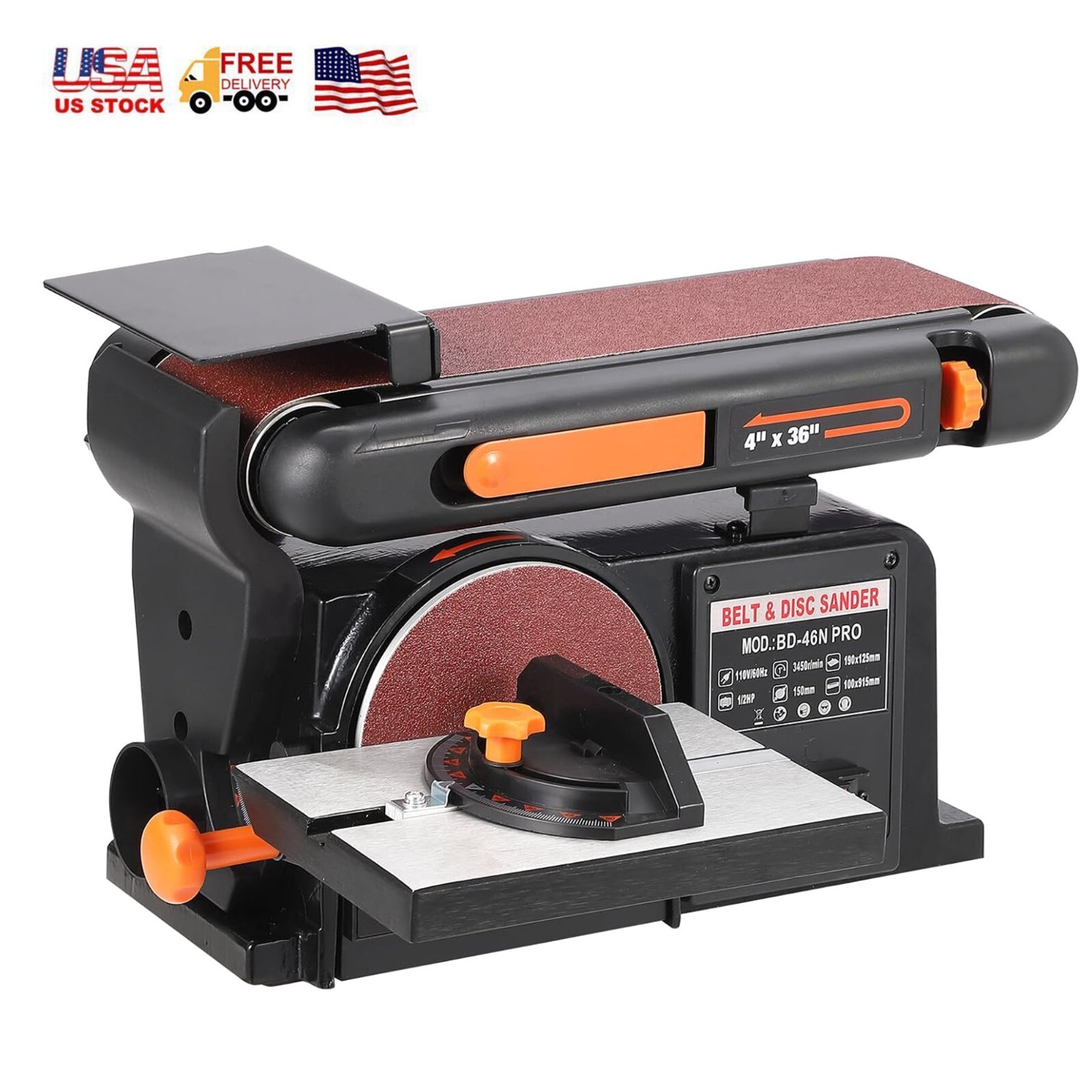 Belt Disc Sander Combo 6" Disc Sander And 4"x36" Belt Sander 4.3A 1/2HP ...