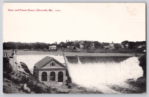 Dam and Power House Utilities Ellsworth ME Maine Unused Postcard 1910s ...