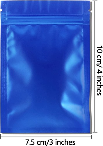 100 Premium 3x4" Bright Blue Small Double-Sided Mylar Foil Zip Storage ...