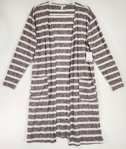 Nine West Caridgan Womens Medium Purple Striped Cozy Momcore Open Front ...