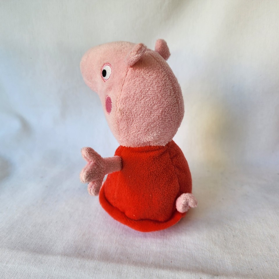 Nick Jr. Peppa Pig Stuffed Animal Pink Soft Plush Piggy Red Dress Curly ...