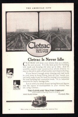 1922 Cleveland Tractor Company ad Cletrac Vintage magazine ORIG. print ...