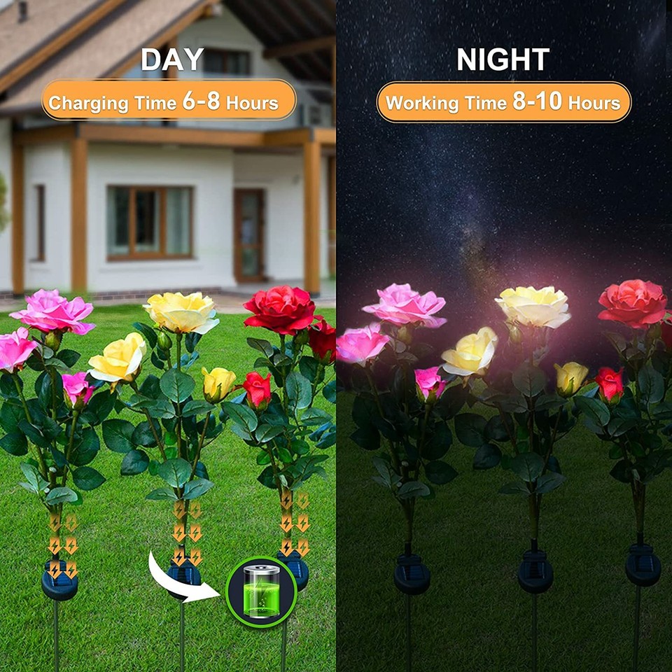 Solar Power Rose Flower Garden Stake Outdoor landscape Lamp Yard LED ...