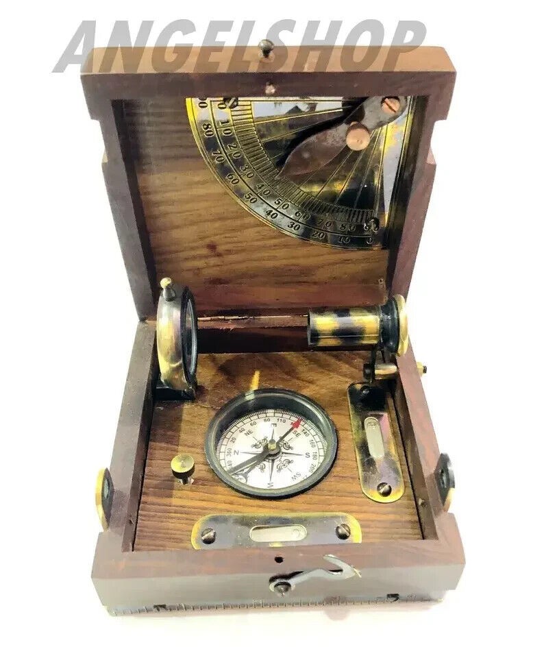 Marine Antique Master Box Compass Telescope Magnifying Glass in Wooden ...