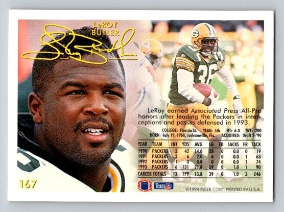 1994 Fleer LeRoy Butler #167 Green Bay Packers | eBay UK
