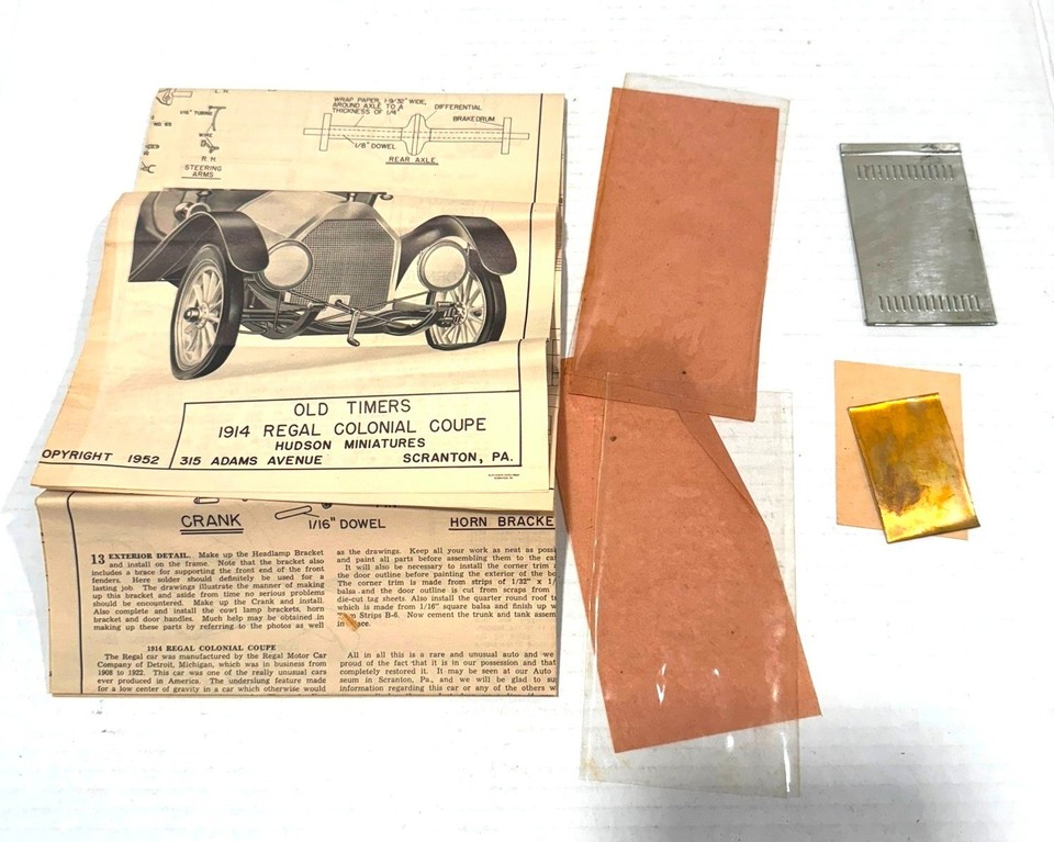 HUDSON MINIATURES. OLD TIMERS. 1914 REGAL COLONIAL COUPE. 1/16 SCALE ...