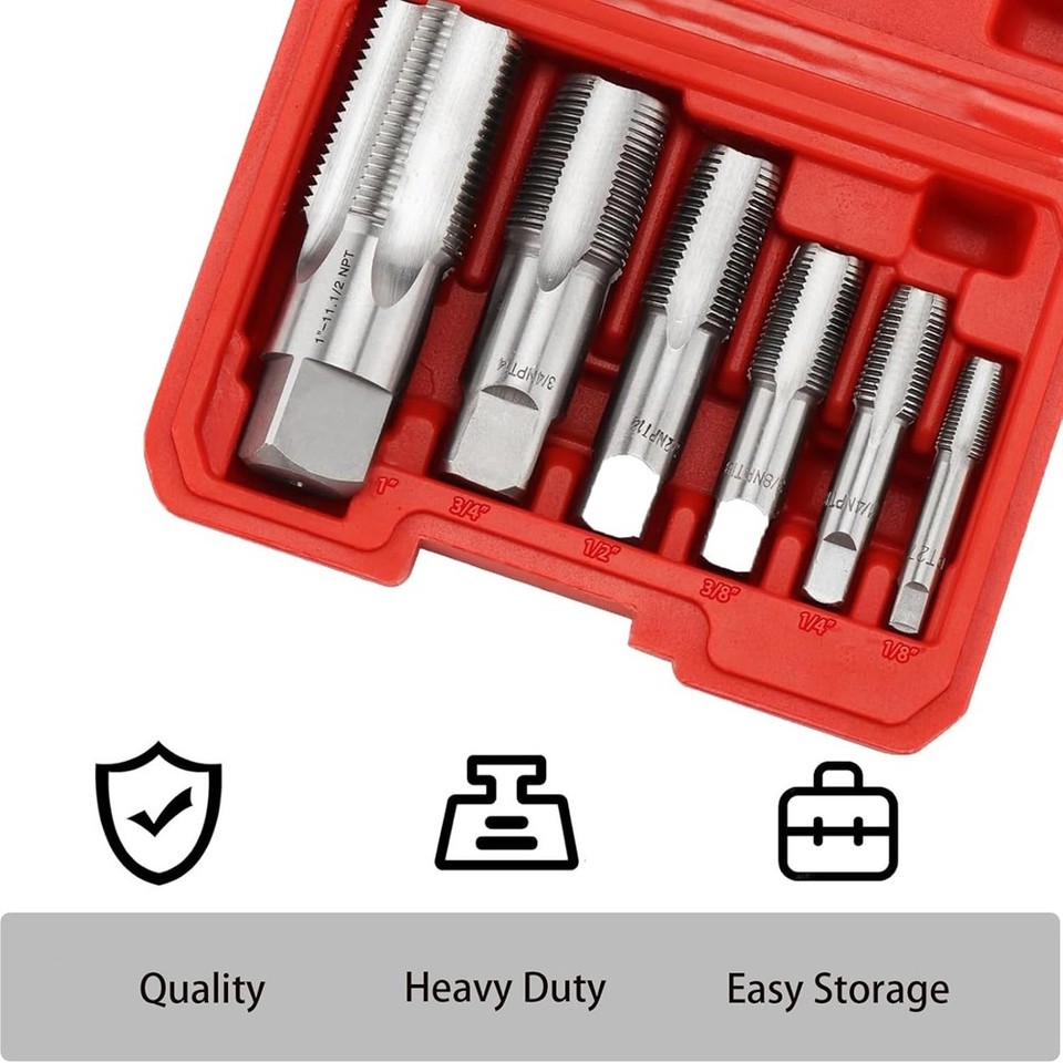 6-Piece NPT Pipe Tap Set, Precision Carbon Steel Taper Tap Set with ...