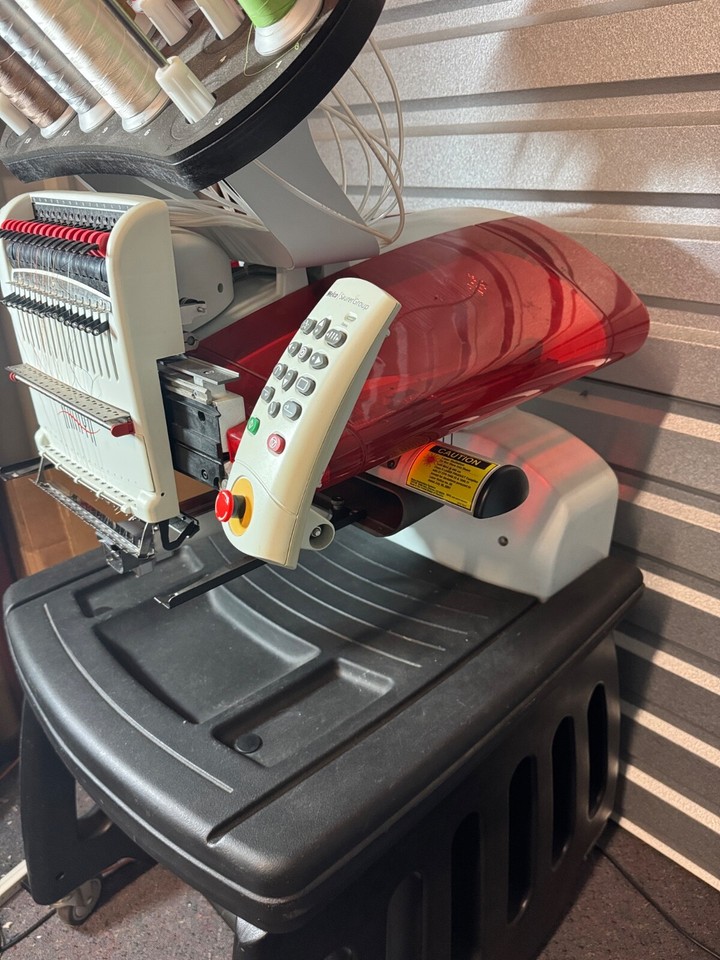 MELCO AMAYA “The Big Red” 16-Needle Embroidery Machine & Cart With ...