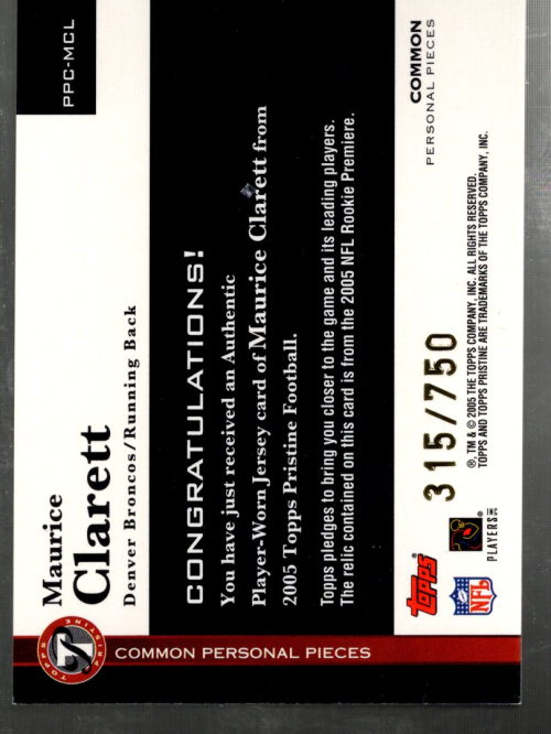 A9307- 2005 Topps Pristine Personal Pieces Common MCL Maurice Clarett ...