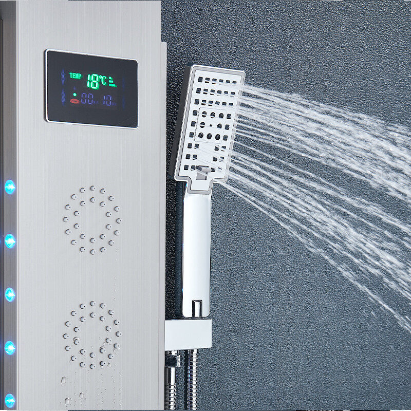 LED Shower Panel Column Tower Stainless Steel Black Waterfall Body Jet ...