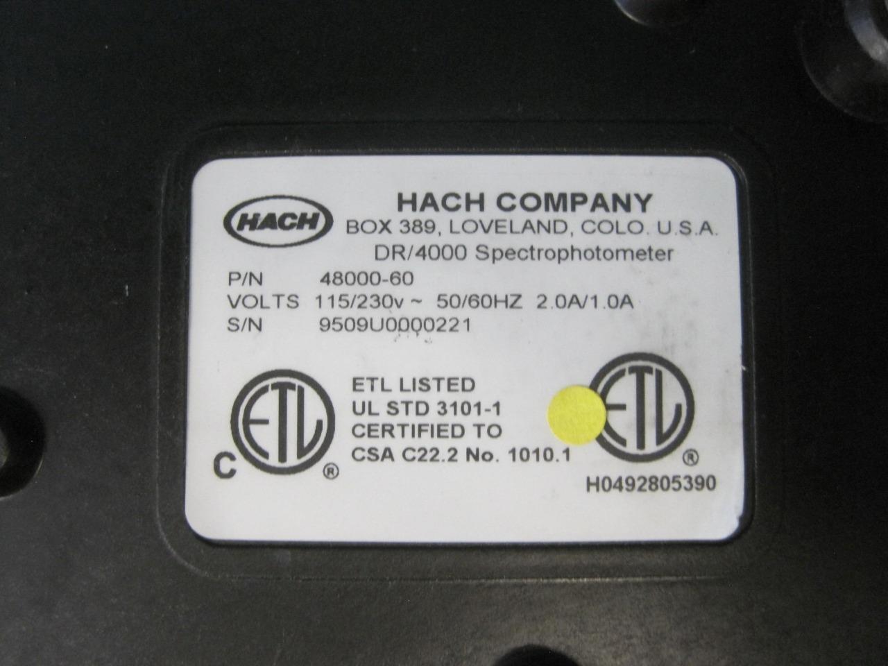 HACH Company UV-VIS DR/4000U Spectrophotometer p/n 48000-60 Working ...