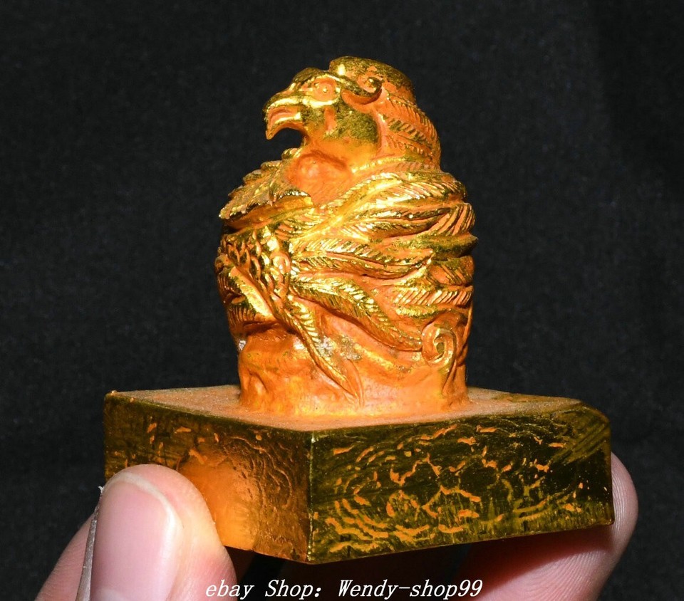 2" Old Chinese Dynasty Copper Gilt Feng Shui Eagle Hawk Head Seal ...