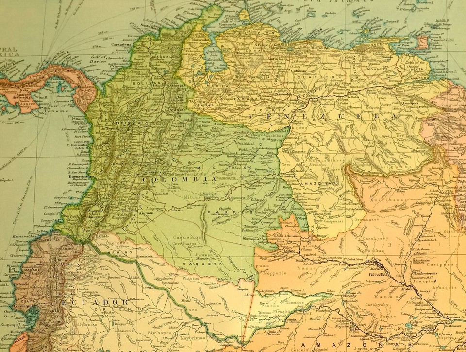 1928 Carte Nord Ouest Sud Amérique ~ Lima Pérou Bolivie Equateur ...