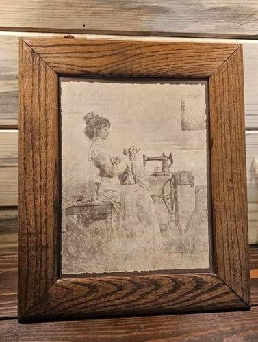 Vintage R. Hendrickson Victorian lady at a sewing Machine Framed Print ...