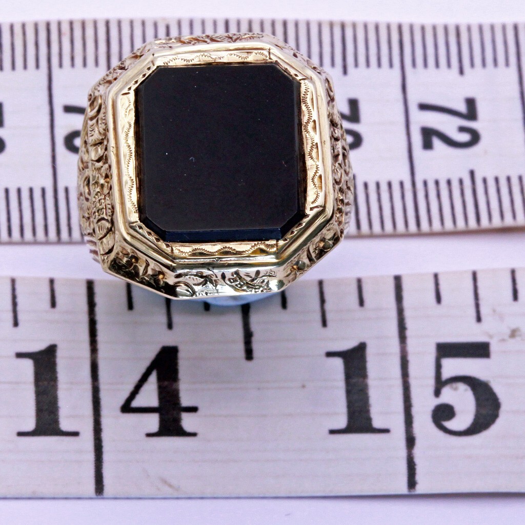 Antique Man's Signet Ring 14k Gold Onyx Austro-Hungar… - Gem