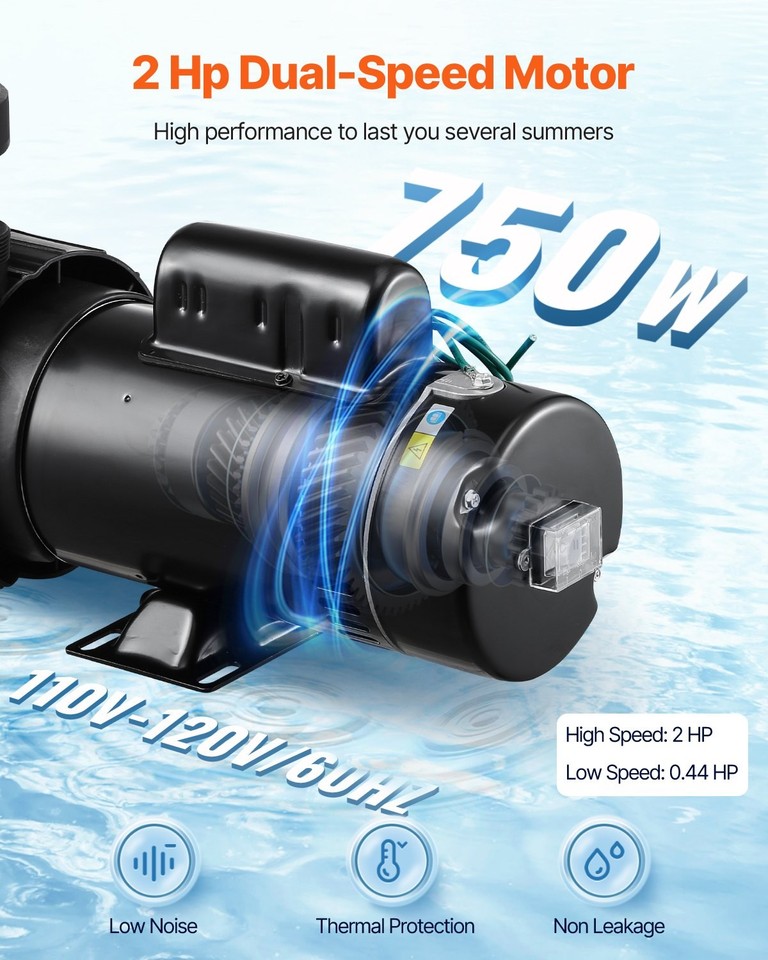 Above Ground Pool Pump 2HP/0.44HP Dual Speed Swimming Pool Pump 118 GPM ...