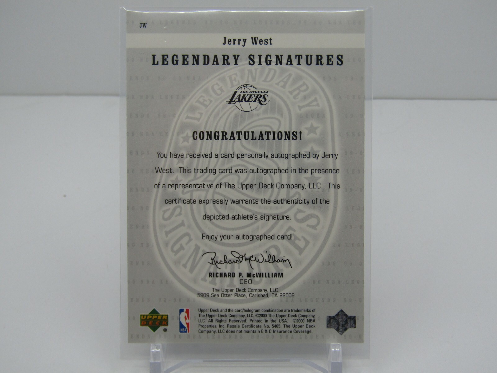 JERRY WEST 2000-01 UPPER DECK LEGENDARY SIGNATURES AUTOGRAPH AUTO ...