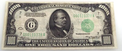 1934 - $1000 Federal Reserve - Note Chicago IL - US Thousand Dollar ...
