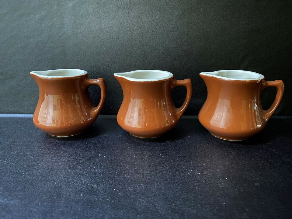 3 Vtg Hall's Small Brown Creamers " Made in USA" | eBay