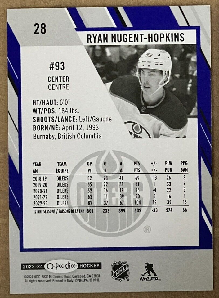 Ryan Nugent-Hopkins 2023-24 O-Pee-Chee Blue Border #28 - Edmonton ...