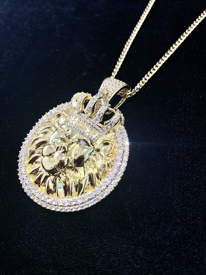 Solid 18K Gold Lab Diamonds LION KING Pendant Chain Necklace LIFETIME ...