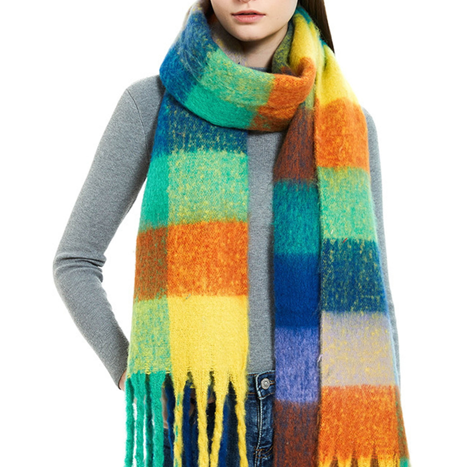 Plaid Print Scarf Tassel Stylish Winter Scarves Colorful Colorblock ...