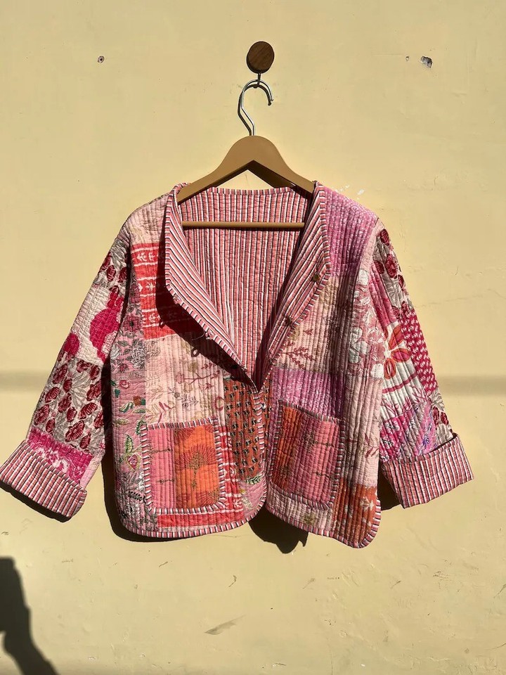 Pink Quilted Cotton Patchwork Jacket Handmade Cotton Jacket Women's ...