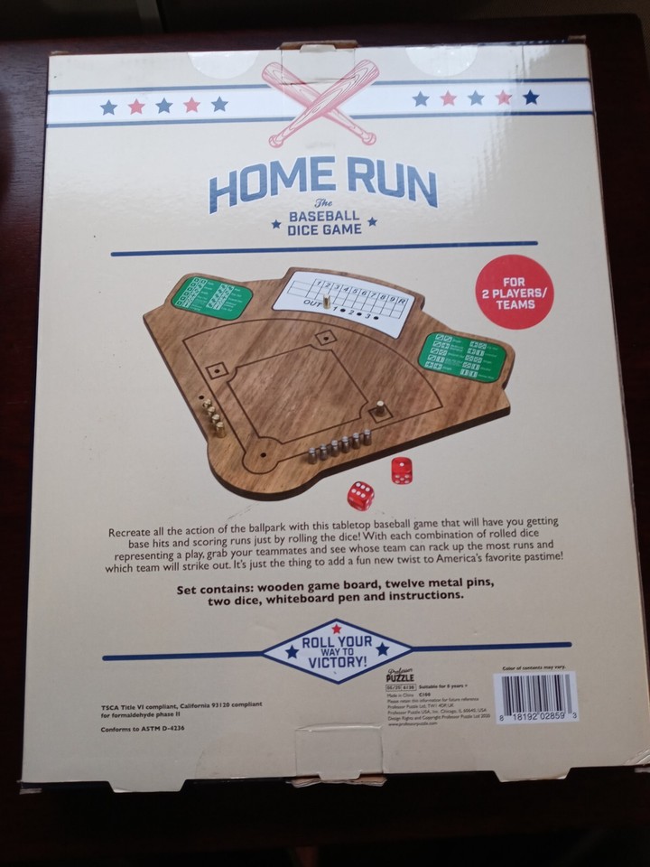 Professor Puzzle Wooden BASEBALL Tabletop Home Run Dice game | eBay