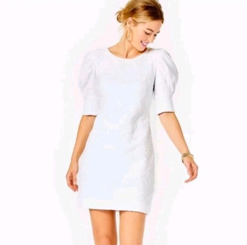 Lilly Pulitzer Knowles Elbow Sleeve Dress Hosta White Knit Jacquard XL ...