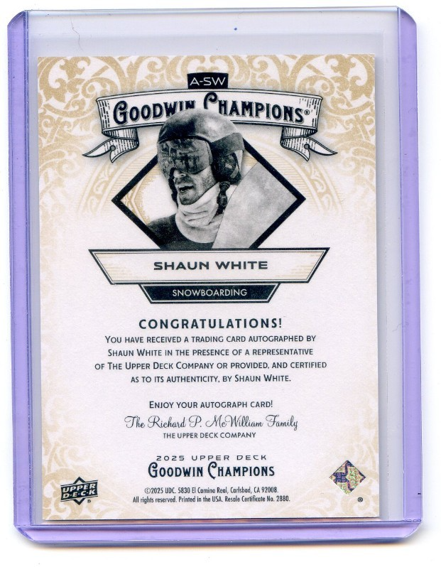 2025 Upper Deck Goodwin Champions SHAUN WHITE #A-SW AUTOGRAPH AUTO ...