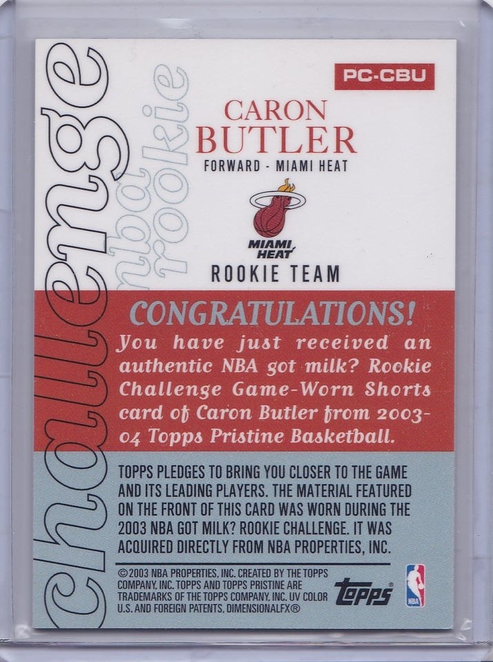 2003-04 Topps Pristine Challenge Relics Caron Butler Card #PC-CBU | eBay