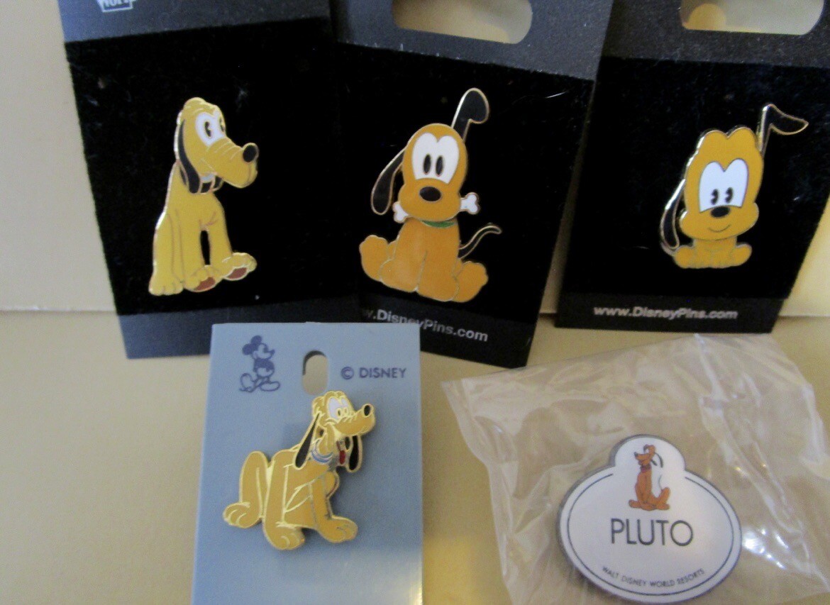 LOT OF 5 DISNEY PINS WDW PLUTO NAME TAG, BABY PLUTO, PLUTO WITH BONE ...