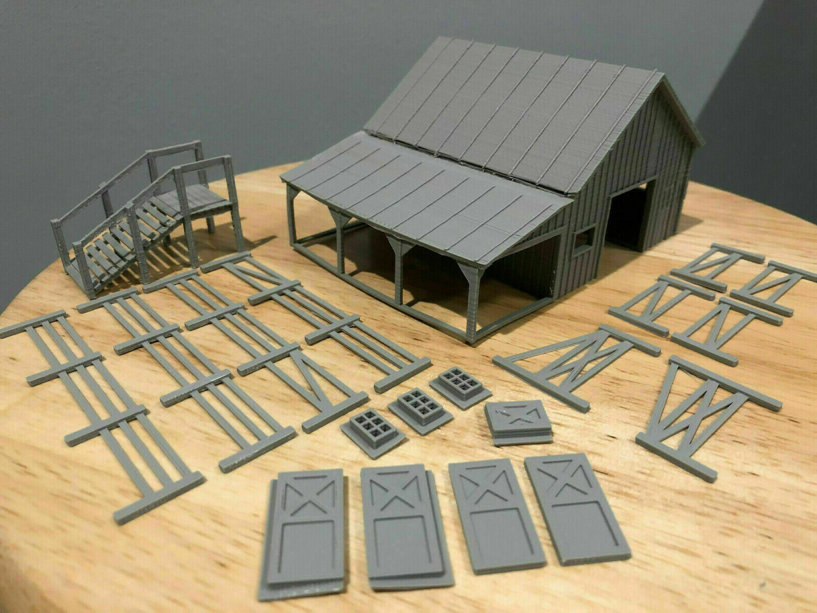 S Scale Small Barn with accessories. 3D printed kit High Detail (Gray ...