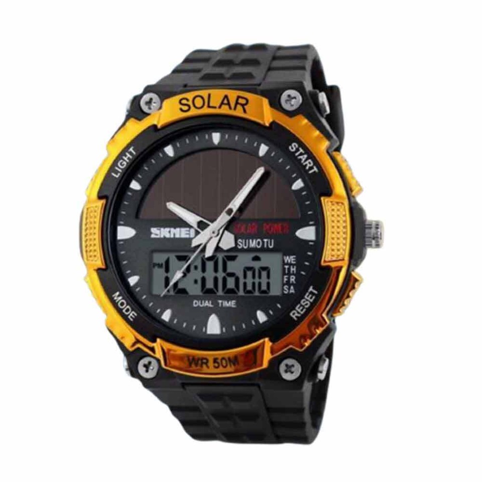 Men's Solar Power Sport Dual Time LED Digital Waterproof Analog Quartz ...