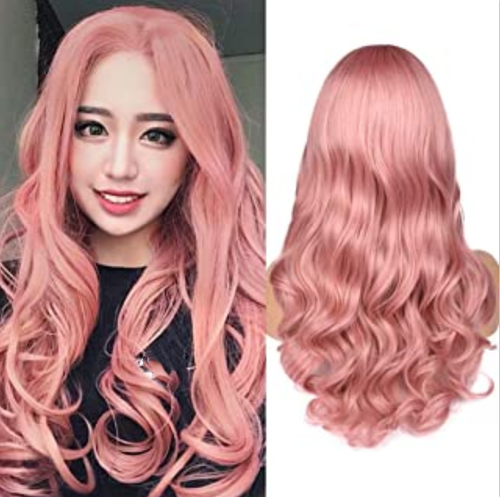 Pink Wigs for Women Synthetic Long Wavy Wigs for Cosplay Party ...