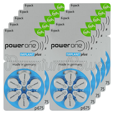 60 x Power One P675 Size Implant Plus batteries Cochlear Hearing aid ...
