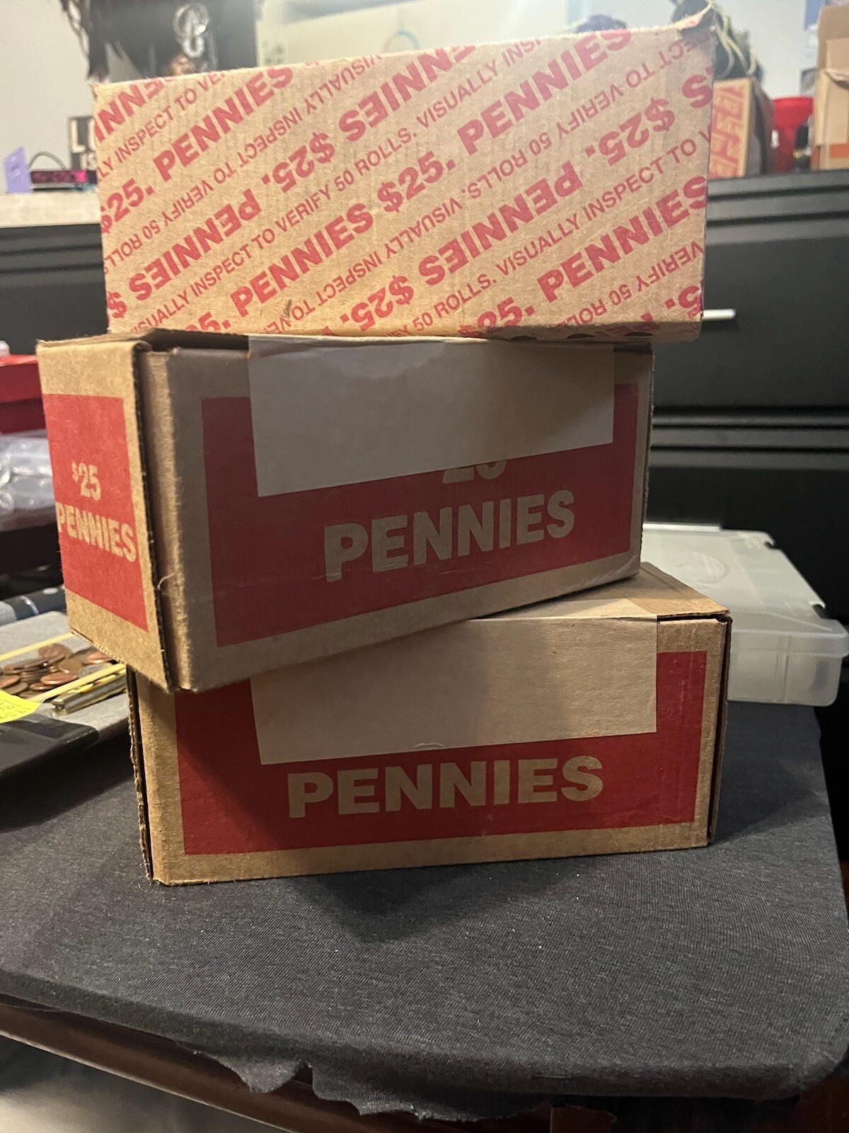 Sealed Bank Box 50 Rolls of Pennies $25 FV Unopened Unsearched and ...