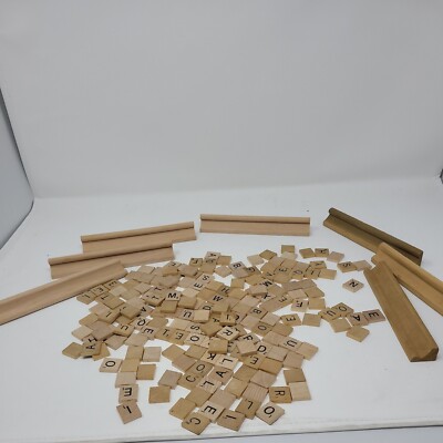 192 Scrabble Wooden Pieces for Word Scrabble or crafts plus 7 racks | eBay