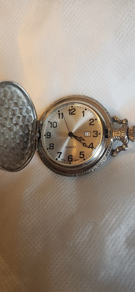 Quartz Locomotive Train Pocket Watch Silver Tone With Gold Accents | eBay
