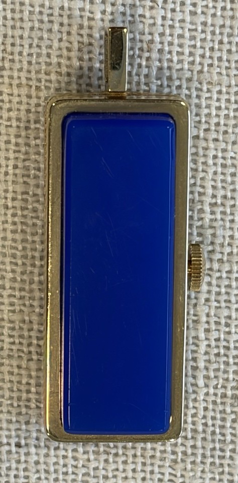 Bulova Watch Pendant Rectangular Blue Back Gold Tone Vintage Timepiece ...